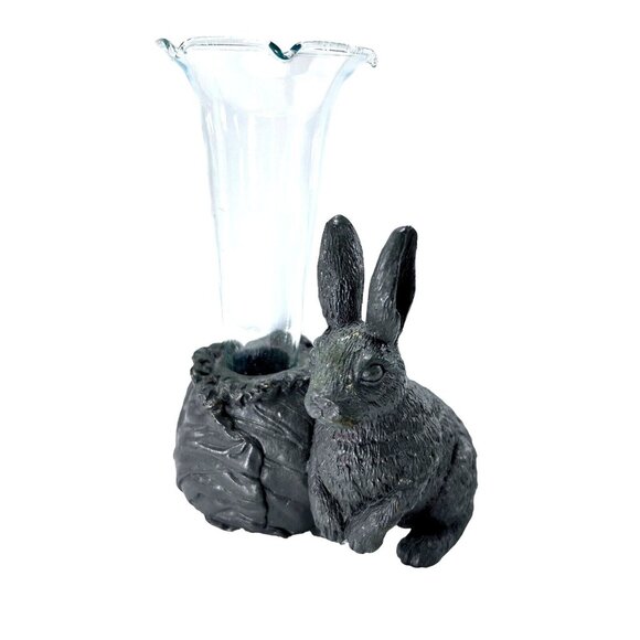 Unbranded | Accents | Vintage Cast Metal Brass Bunny Rabbit Glass Bud ...